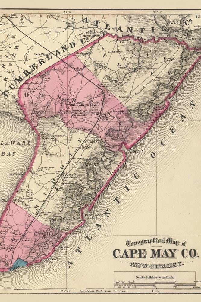 Cape May County Map - 1872 Reproduction | Avalon Historical Society Shop